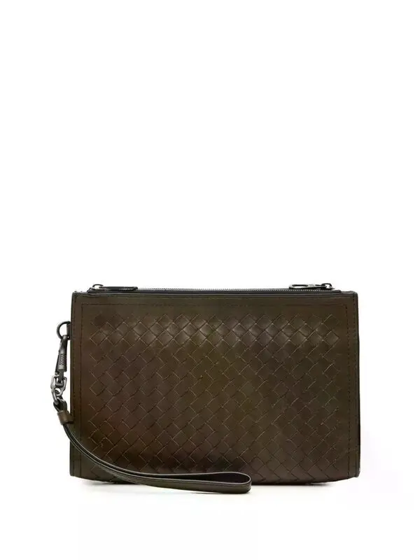Bottega Veneta 2012-2026 Nappa Intrecciato Double Zip Wristlet Clutch Bag - Brown