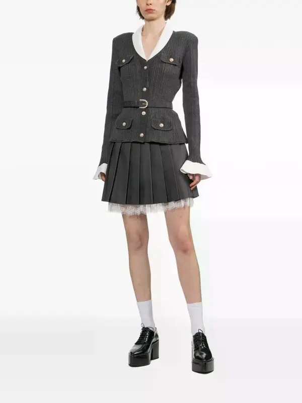 SELF-PORTRAIT Belted Ribbed-knit Cardigan