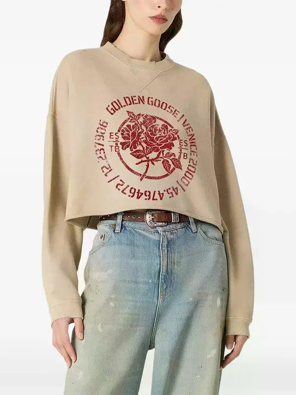 GOLDEN GOOSE Cropped Logo-print Sweater - Brown