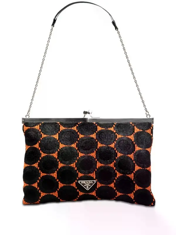 Prada Jacquard Kisslock Clutch With Chain Shoulder Bag - Black