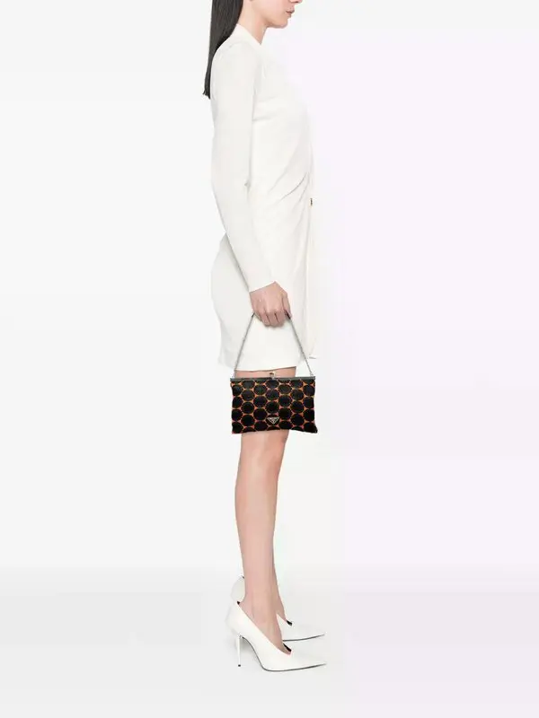 Prada Jacquard Kisslock Clutch With Chain Shoulder Bag