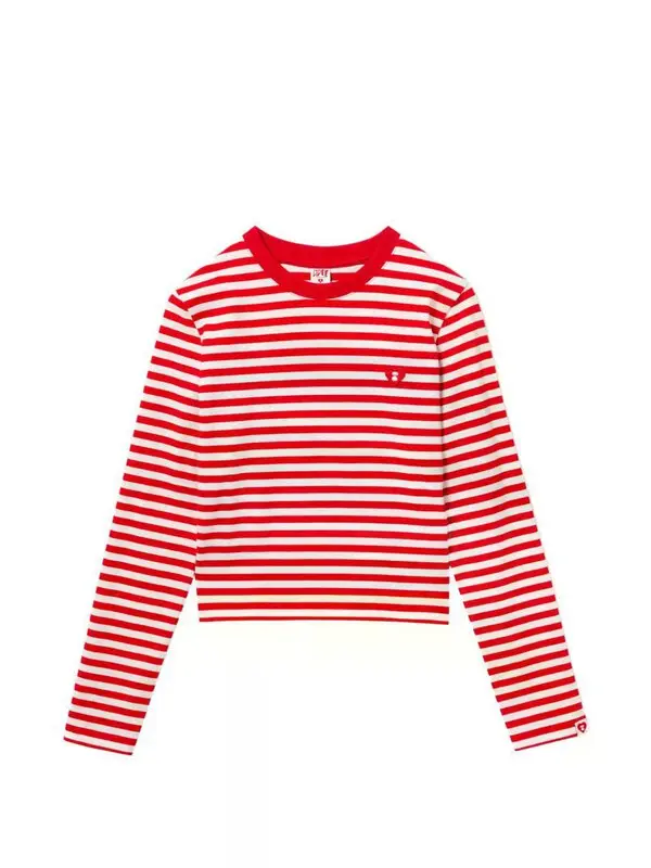 AAPE BY *A BATHING APE Apee™ A Bathing Ape® Horizontal Stripe Heart Patch T-shirt - Red