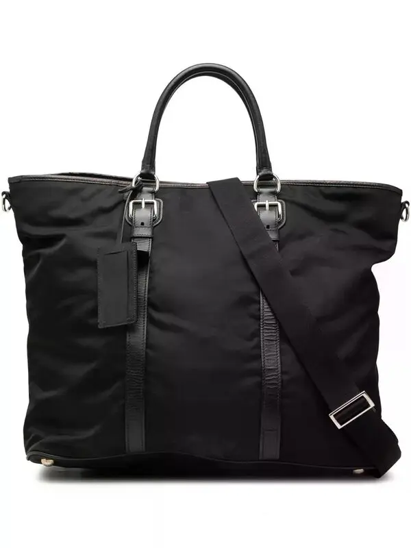 Prada Tessuto Saffiano Leather Trimmed Open Tote Satchel - Black