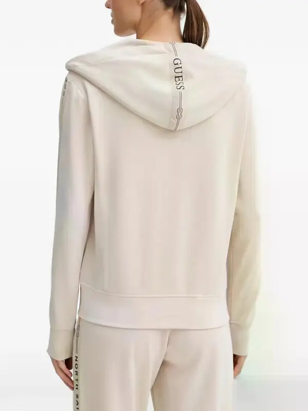 Guess Logo-tape Zip-up Hoodie - Neutrals