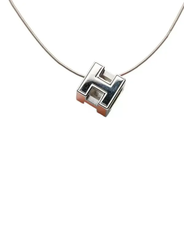 Hermès Palladium Plated Lacquered Cage D'h Pendant Necklace - Orange
