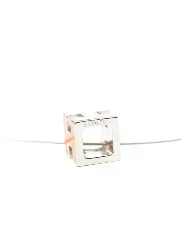 Hermès Palladium Plated Lacquered Cage D'h Pendant Necklace - Orange