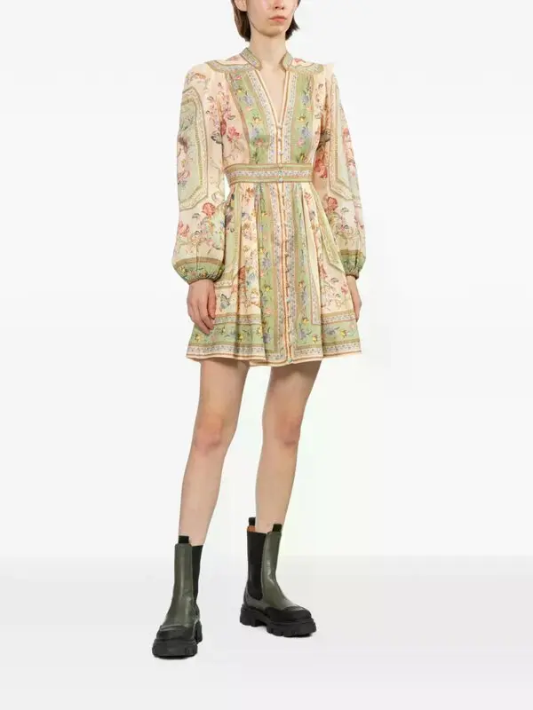 Zimmermann Beige Floral Print V-neck Dress
