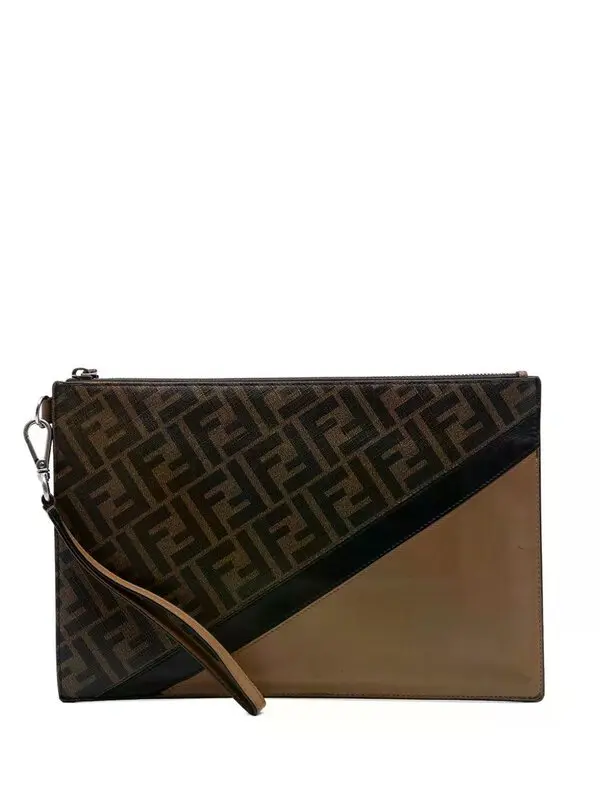 Fendi Ff 1974 Coated Canvas And Leather Diagonal Clutch Bag - Brown