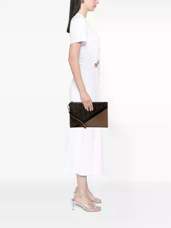Fendi Ff 1974 Coated Canvas And Leather Diagonal Clutch Bag
