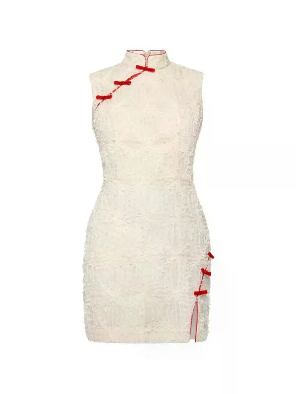 ANOUKI Bow-embellished Textured Mini Dress - Neutrals