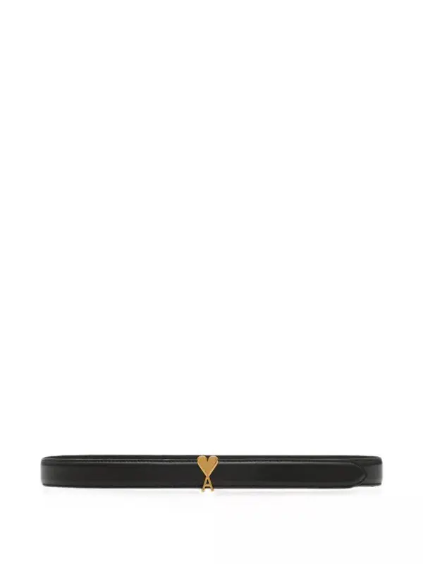 AMI Paris Cowhide Leather Belt With De Coeur Buckle - Black