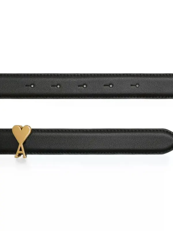 AMI Paris Cowhide Leather Belt With De Coeur Buckle - Black