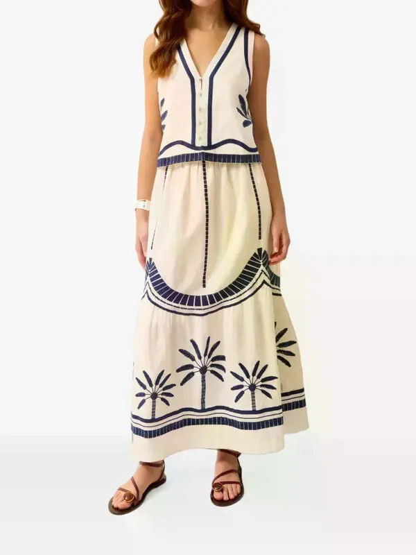 MARIE OLIVER Dania Palm-embroidered Maxi Skirt