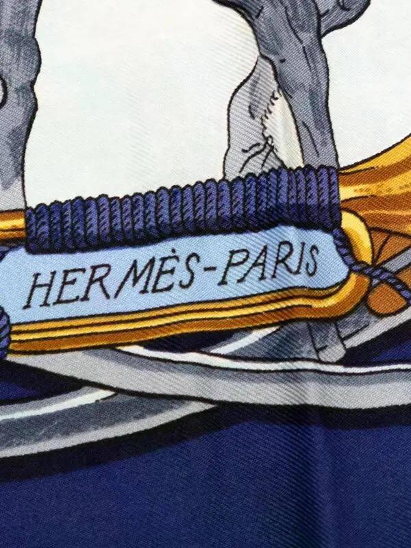 Hermès 1960-1980 Marine Et Cavalerie Silk Scarf 90 Scarves - Blue