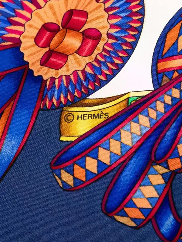 Hermès 1980-2000 Les Rubans Du Cheval Silk Scarf 90 Scarves - Blue