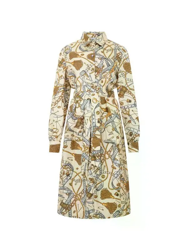 Moschino Graphic Print Belted Long Sleeve Dress - Neutrals