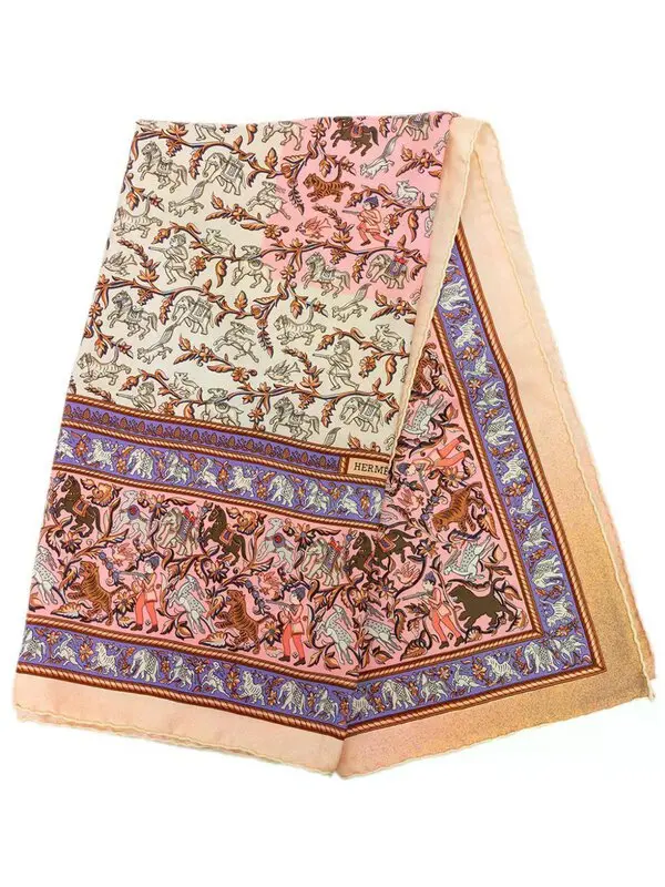 Hermès 20th Century Chasse En Inde Silk Scarf 90 Scarves - White
