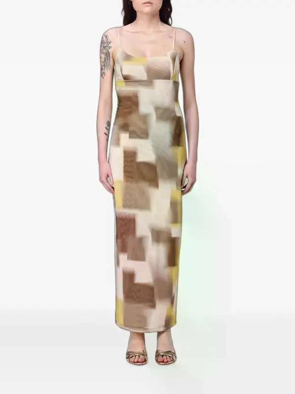 Emporio Armani Abstract Print Tulle Maxi Dress - Neutrals
