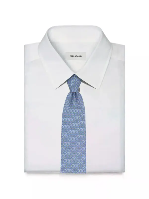 FERRAGAMO Gancini Square-print Silk Neck Tie
