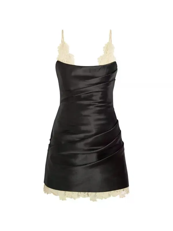 DE LA VALI Kasai Lace-trim Draped Mini Dress - Black