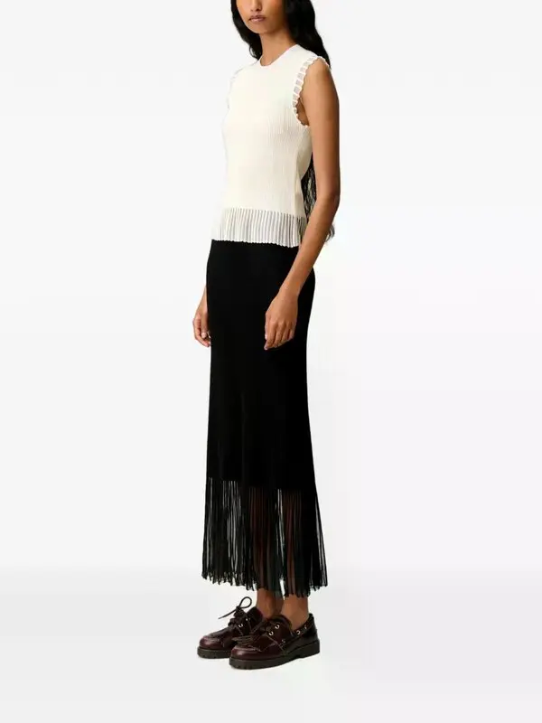 Claudie Pierlot Sleeveless High-neck Knit Top With Sheer Ruffles