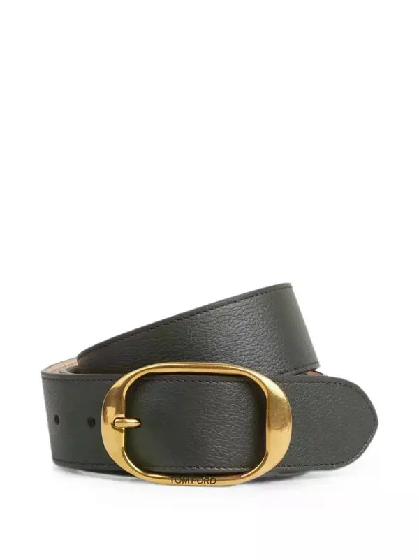 TOM FORD Grainy Leather Buckle Belt - Green
