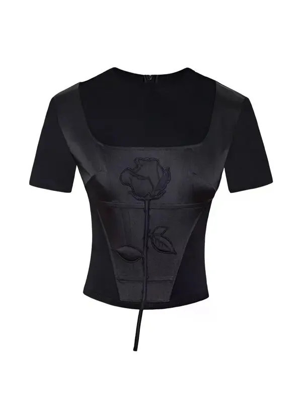 SEEN USERS Rose Embroidered T-shirt - Black
