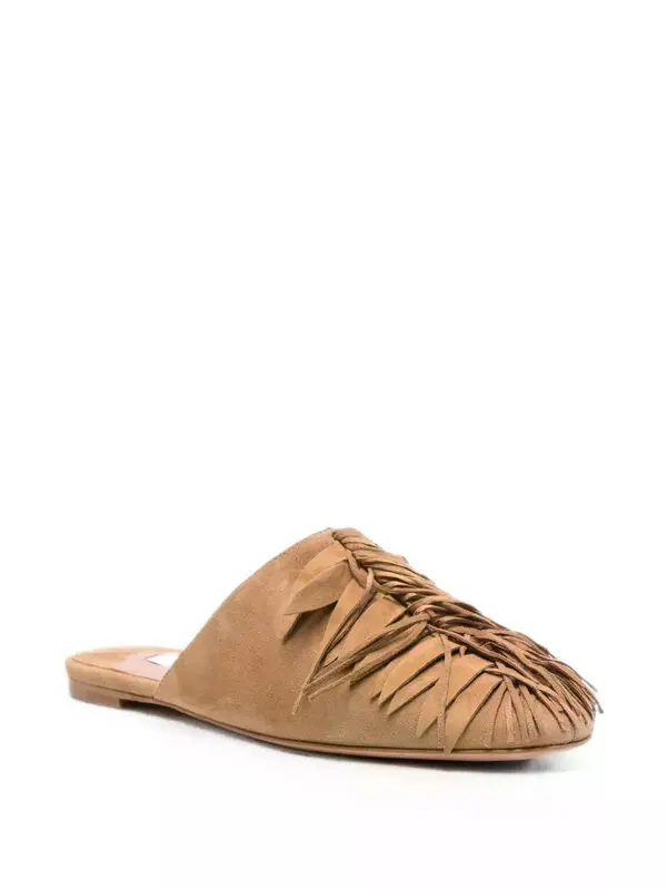 AQUAZZURA Fringe-detail Suede Mules - Neutrals