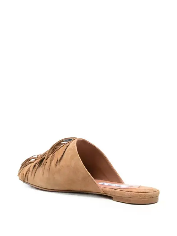 AQUAZZURA Fringe-detail Suede Mules - Neutrals