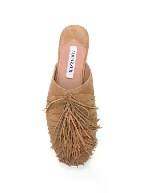AQUAZZURA Fringe-detail Suede Mules - Neutrals