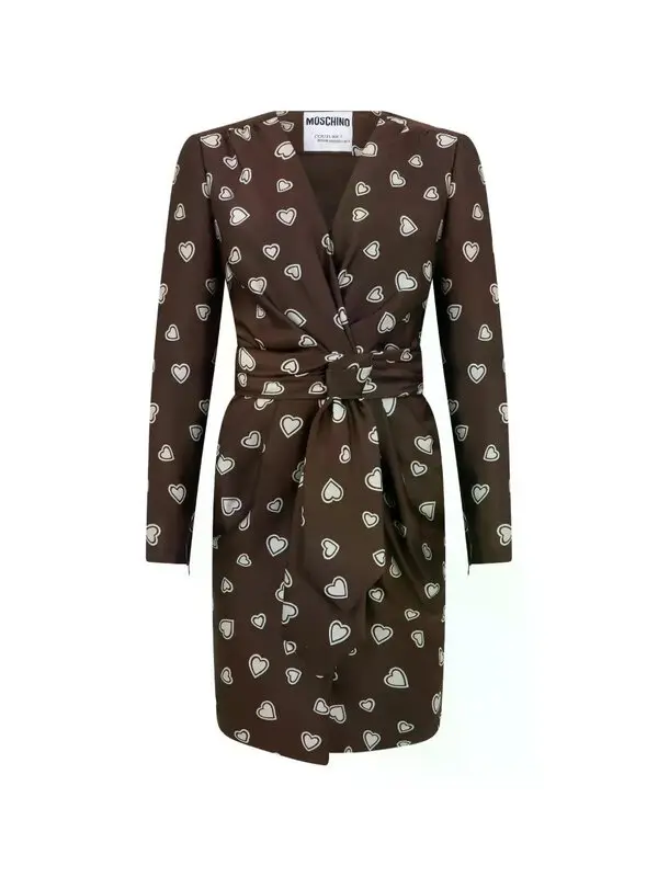 Moschino Heart-print Double-breasted Mini Dress - Brown