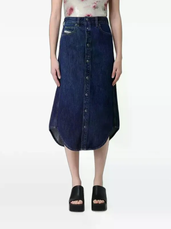 DIESEL® Button-up Curved-hem Midi Skirt - Blue