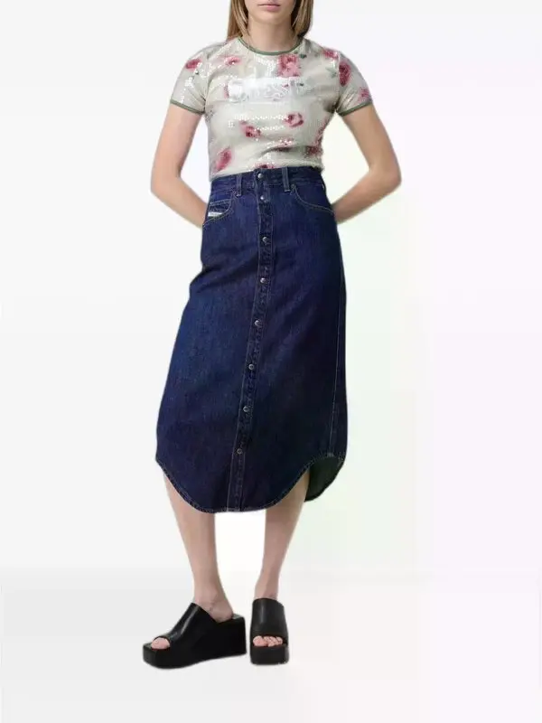 DIESEL® Button-up Curved-hem Midi Skirt - Blue