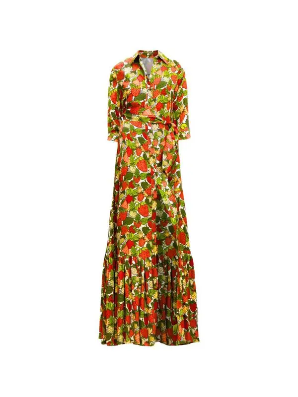 ALESSANDRO ENRIQUEZ Strawberry-print Tiered Maxi Dress - Red