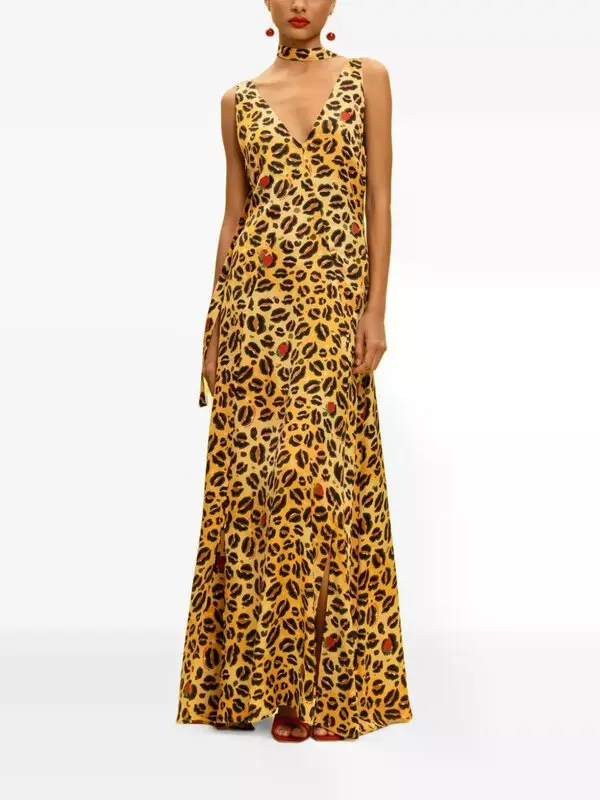 ALESSANDRO ENRIQUEZ Leopard-print Sleeveless Maxi Dress - Yellow