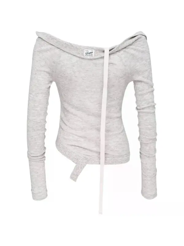 GLOWNY Asymmetric Hem Long-sleeve Top - Grey
