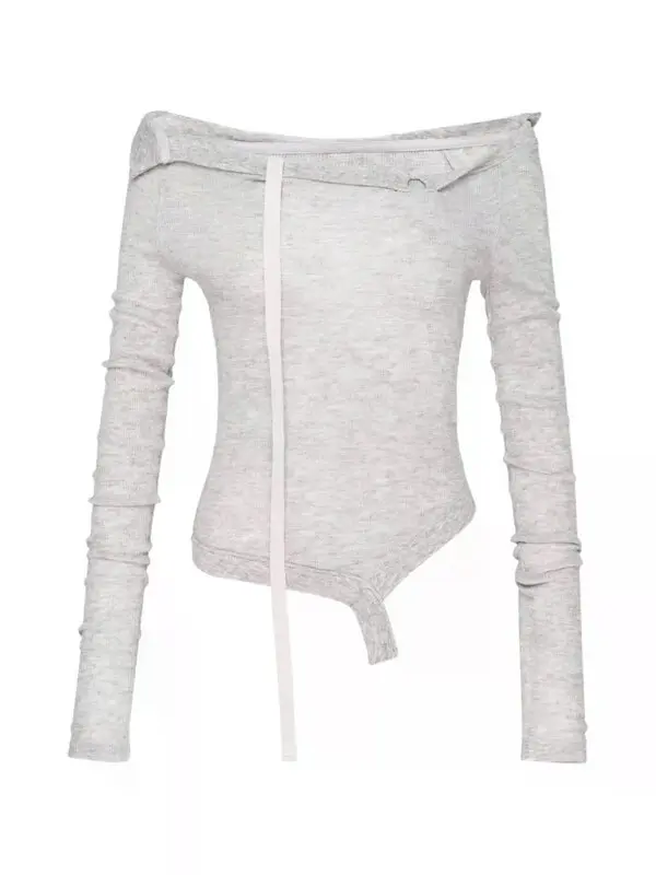 GLOWNY Asymmetric Hem Long-sleeve Top - Grey