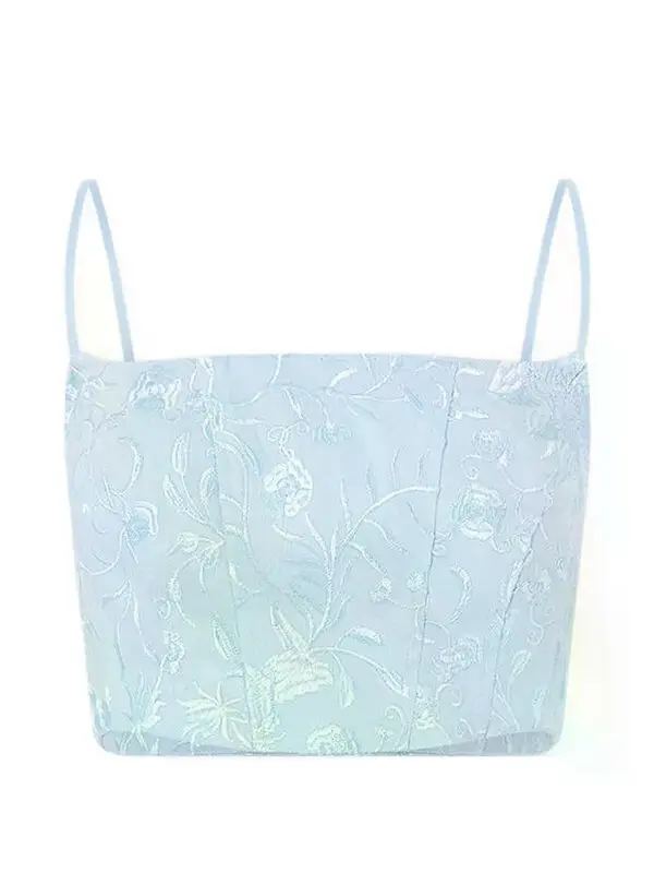 Camilla Seville Sweetheart Floral-embroidered Corset Crop Top - Blue