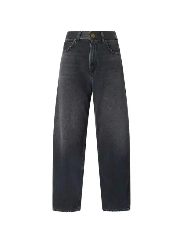 Pinko Leather-trim Wide-leg Jeans - Grey