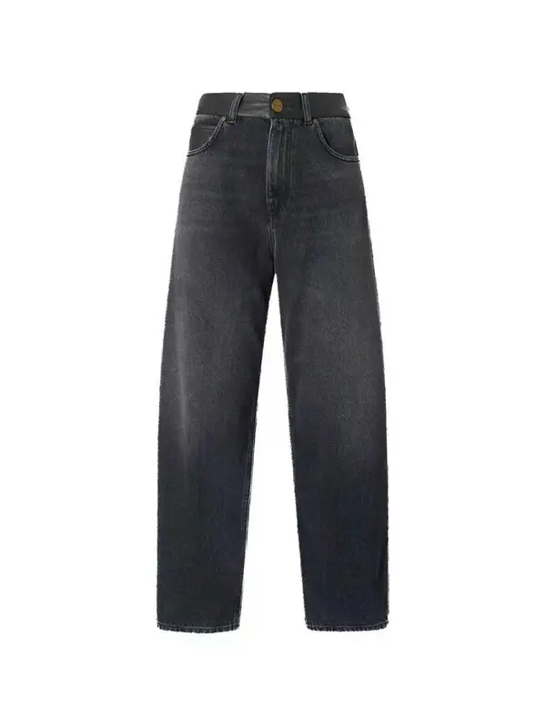 Pinko Leather-trim Wide-leg Jeans - Grey
