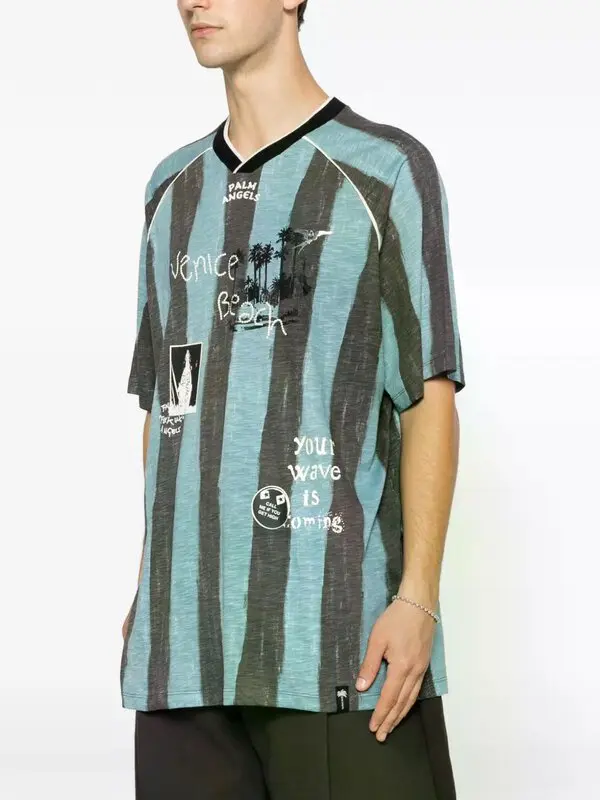 Palm Angels Striped Graphic-print T-shirt