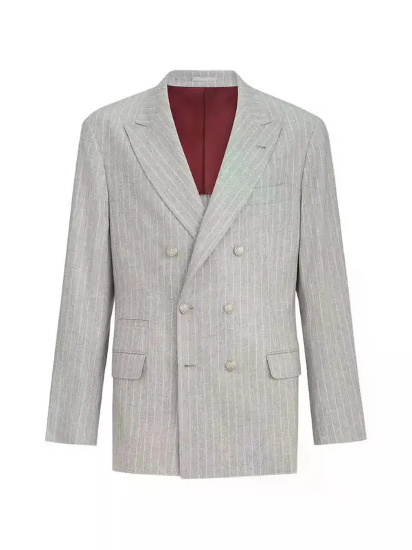 Brunello Cucinelli Pinstripe-pattern Double-breasted Blazer - Grey