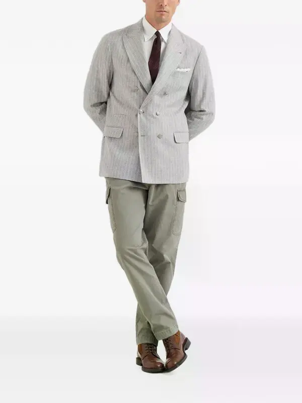 Brunello Cucinelli Pinstripe-pattern Double-breasted Blazer - Grey