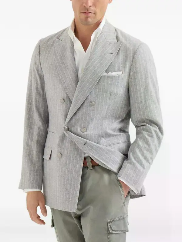 Brunello Cucinelli Pinstripe-pattern Double-breasted Blazer - Grey