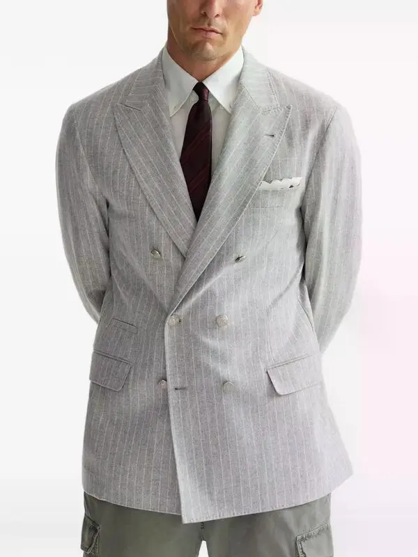 Brunello Cucinelli Pinstripe-pattern Double-breasted Blazer - Grey