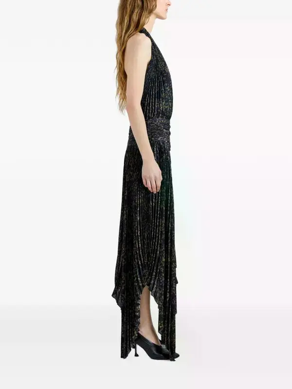 georgette pleated halter dress Paulina in Black Multi Black Gold Evelyn Plus Size Gatsby Dress