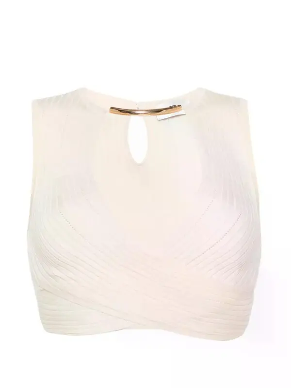 Elisabetta Franchi Ribbed Knit Crossover Top - Neutrals