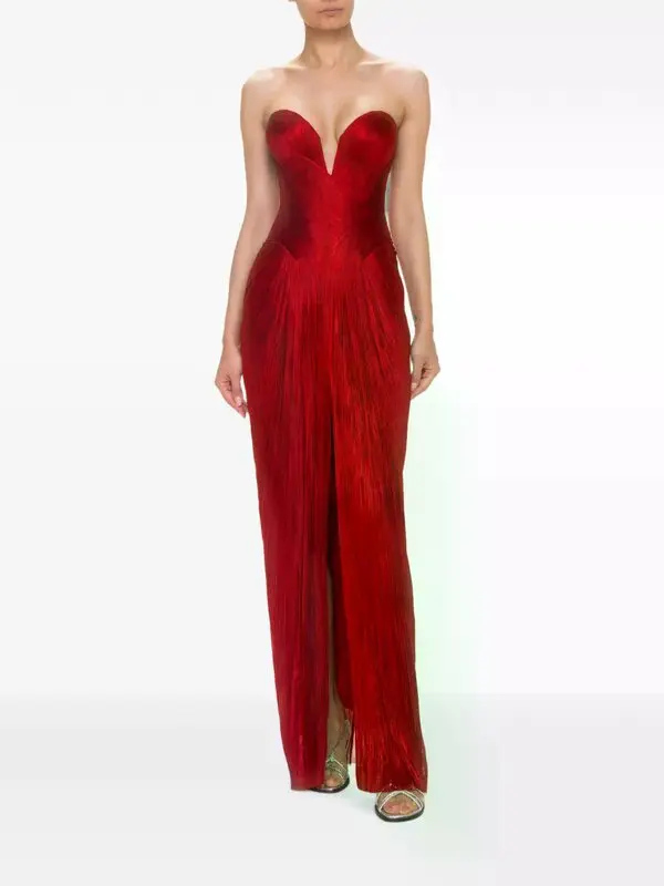 MARIA LUCIA HOHAN Noor Pleated Lace-up Maxi Dress - Red