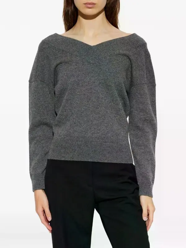 TOM FORD Off-shoulder V-neck Sweater - Gray