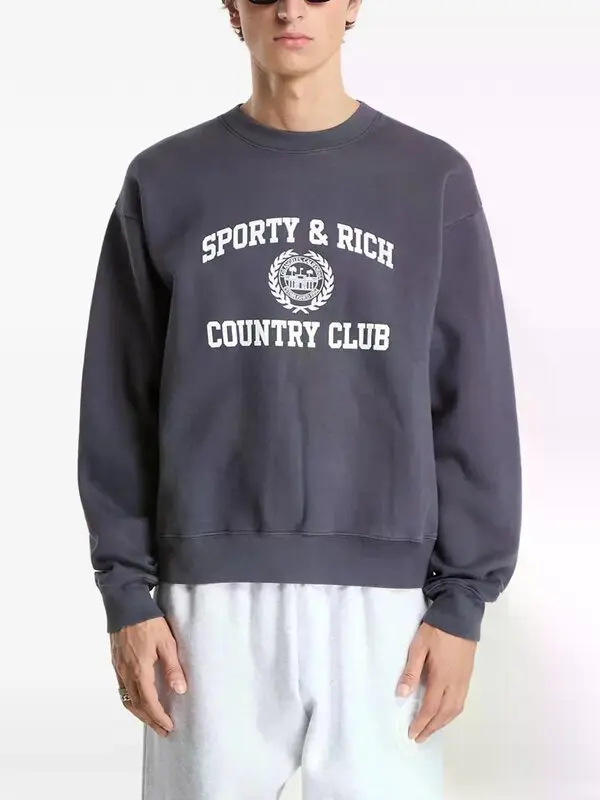 Sporty & Rich Logo" Print Crewneck Sweater - Grey